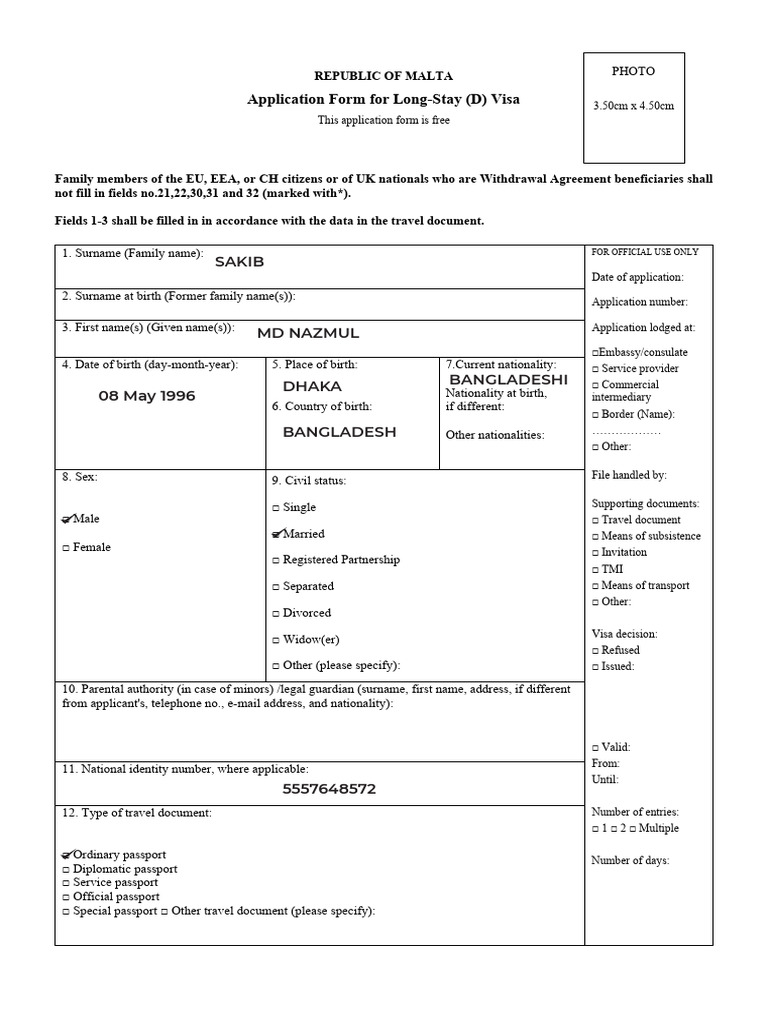 Visa Application Form D | PDF | Nationality | Travel Visa