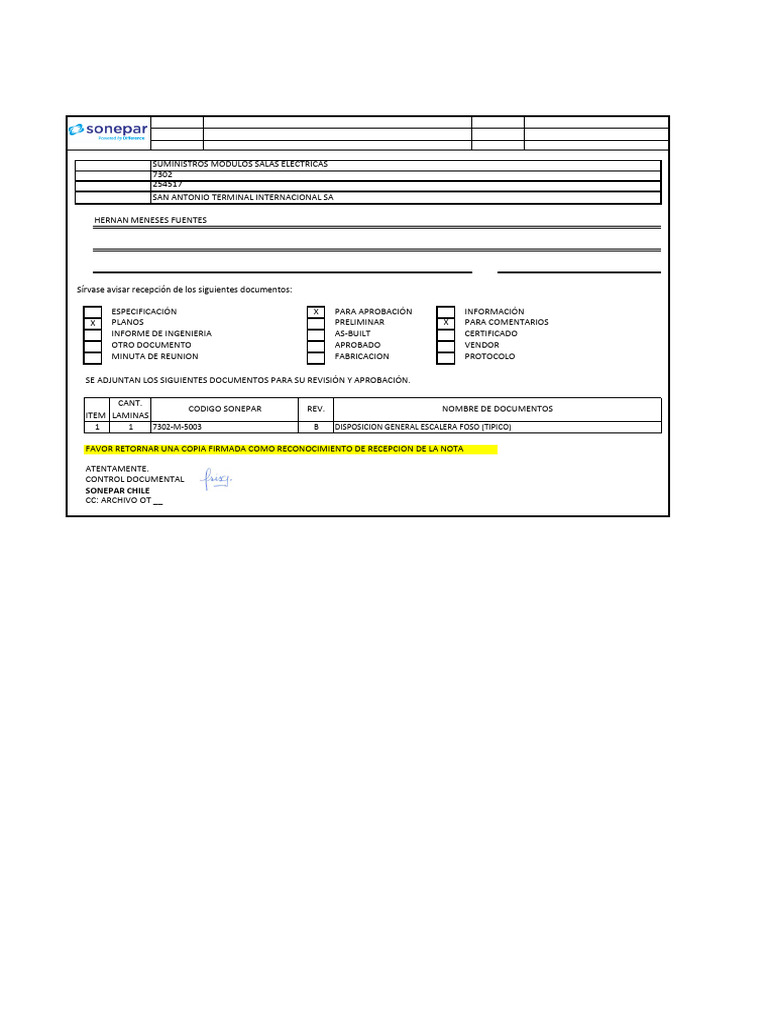 FOR-PSR-45 FORMULARIO NOTA ENVIO 54 -TRANSMITAL | PDF