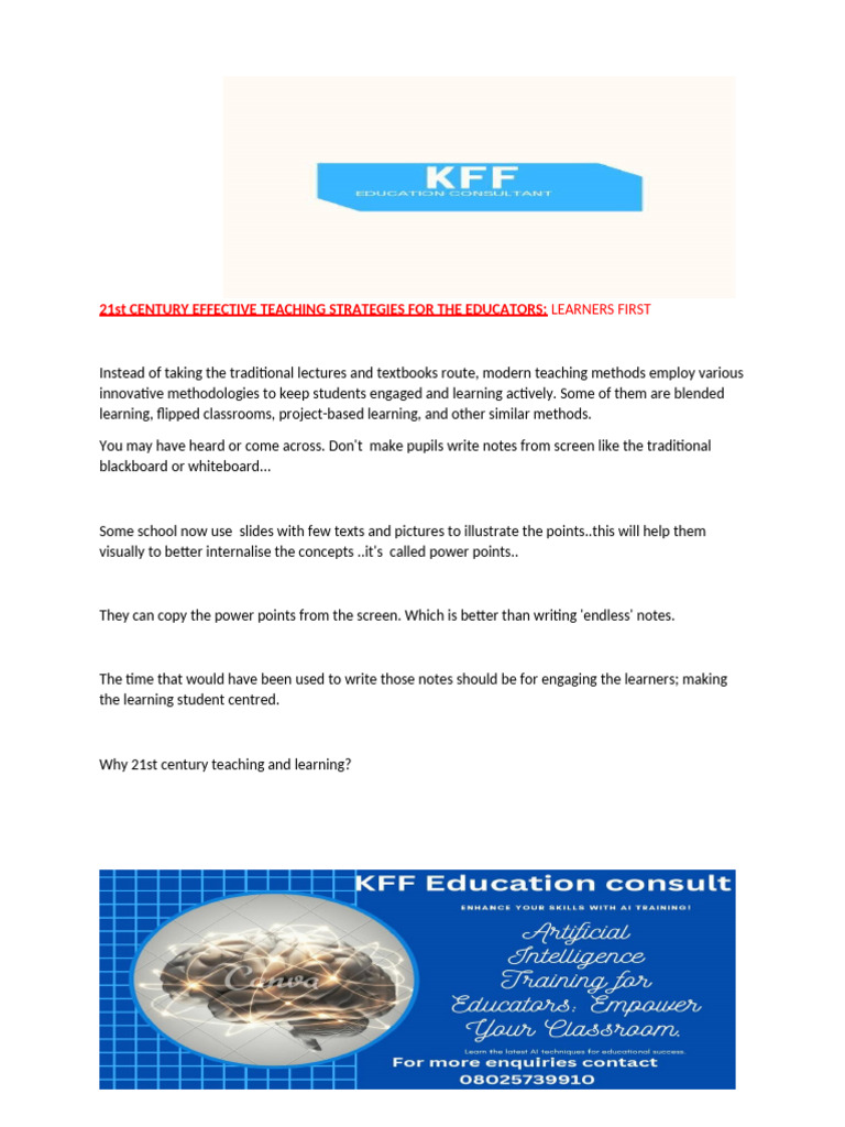 21st Century Effective Teaching and Learning (Delivering Outstanding Lessons) | PDF | Teaching ...