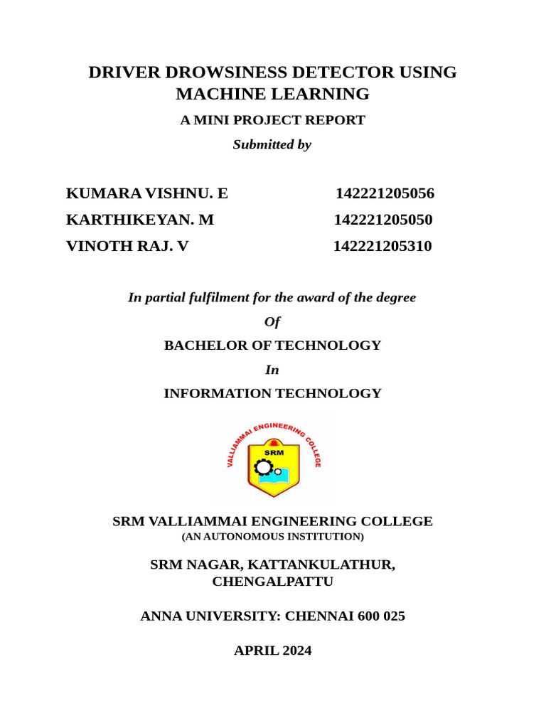 Driver Drowsiness Detector Using Machine Learning (Report) Completed ...