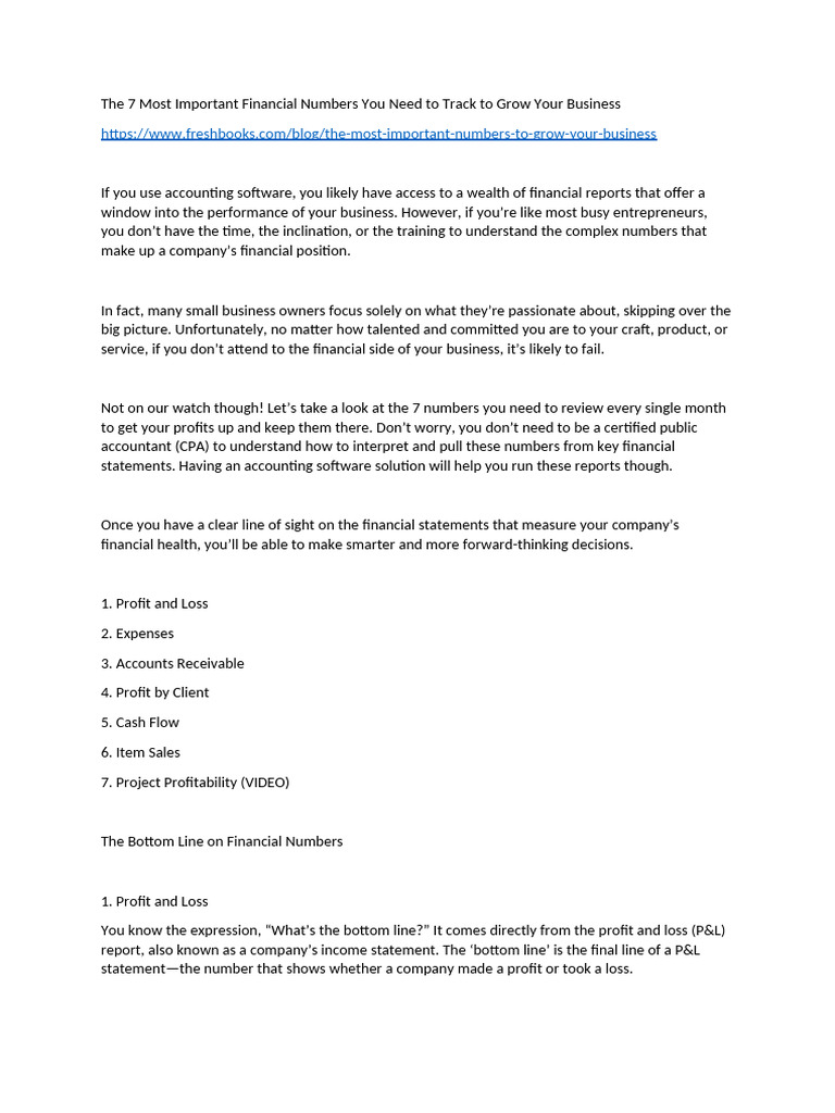 7 Most Important Financial Numbers | PDF | Income Statement | Expense