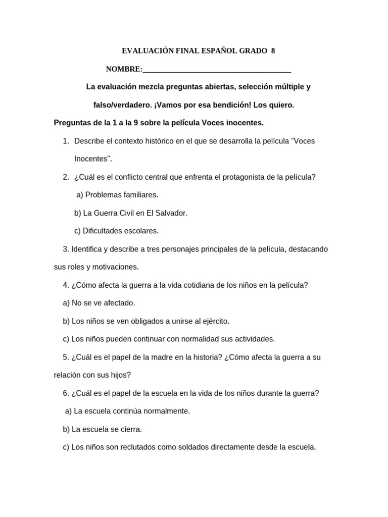 Evaluación Final Español Grado 8 | PDF | Deportes y actividades al aire ...