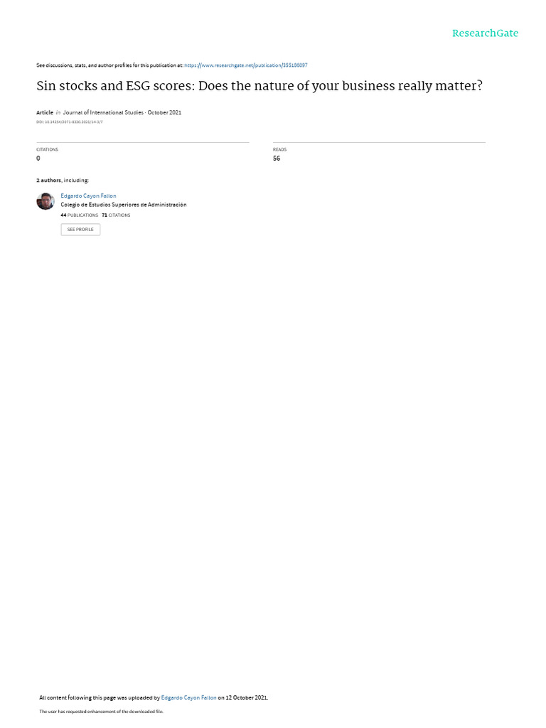 Sin Stocks and ESG Scores Does The Nature of Your Business Really ...