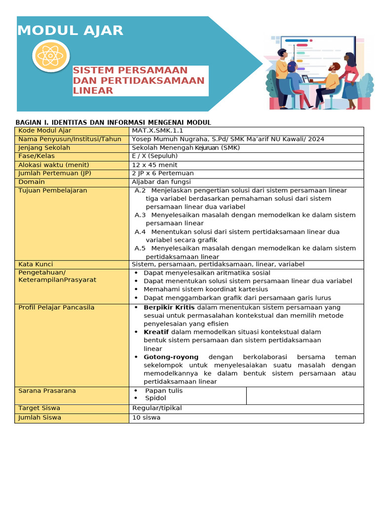 Modul Ajar Matematika - Sistem Persamaan Dan Pertidaksamaan Linear ...