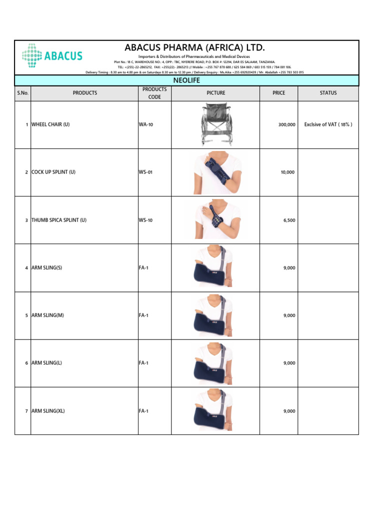 Neolife Orthopedic Products Price List | PDF | Knee | Lower Limb Anatomy
