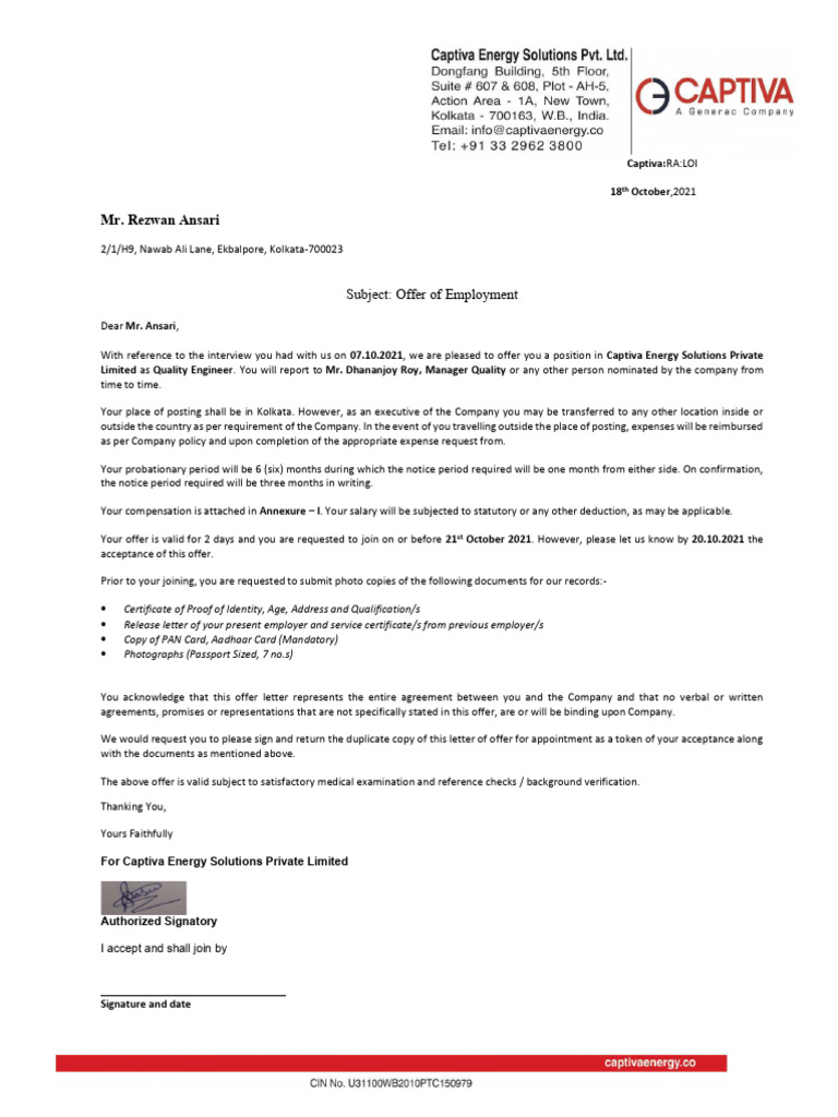 Offer Letter - Copy | PDF | Authentication | Government And Personhood