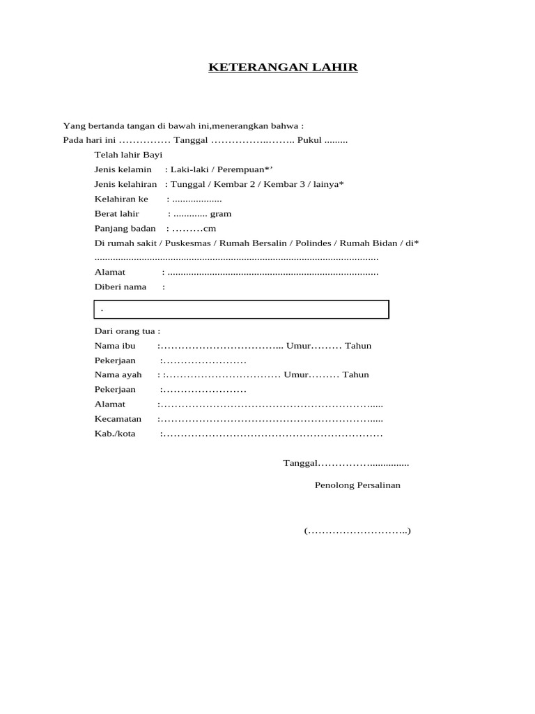 Surat Keterangan Lahir | PDF