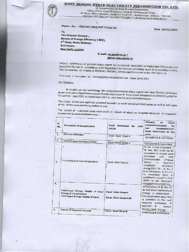 BEE Periodic Report For Accounting Period Apr'21 To Sep'21 WBSEDCL ...