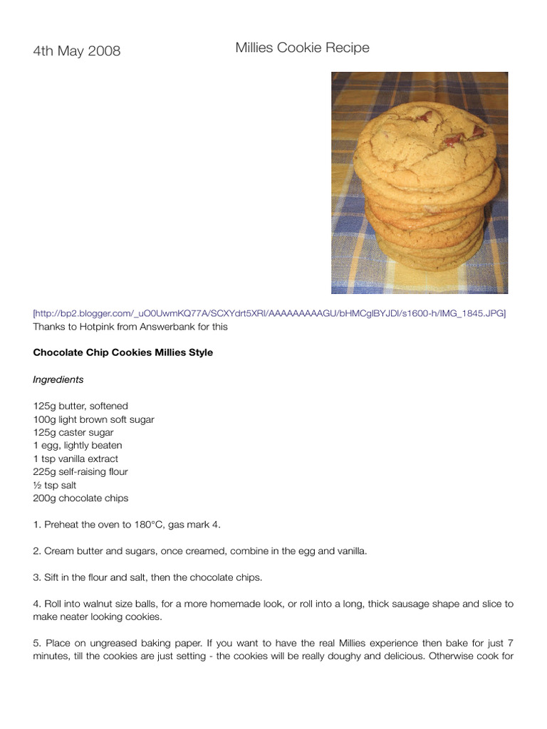 Millies Cookie Recipe - Lauren Smith | PDF | Cooking, Food & Wine ...