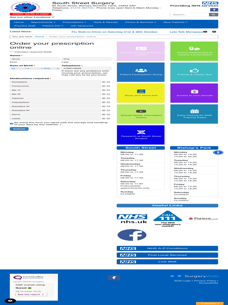 Order Your Prescription Online South Street Surgery | PDF | Health Care ...