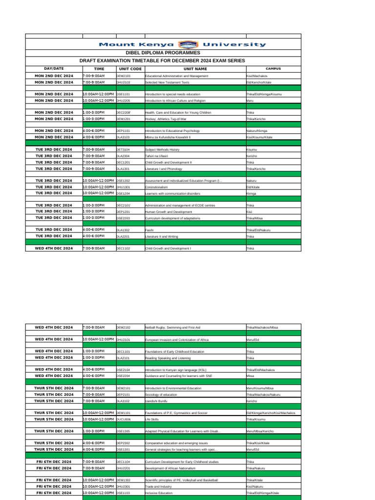 December 2024 Exam Timetable | PDF | Learning