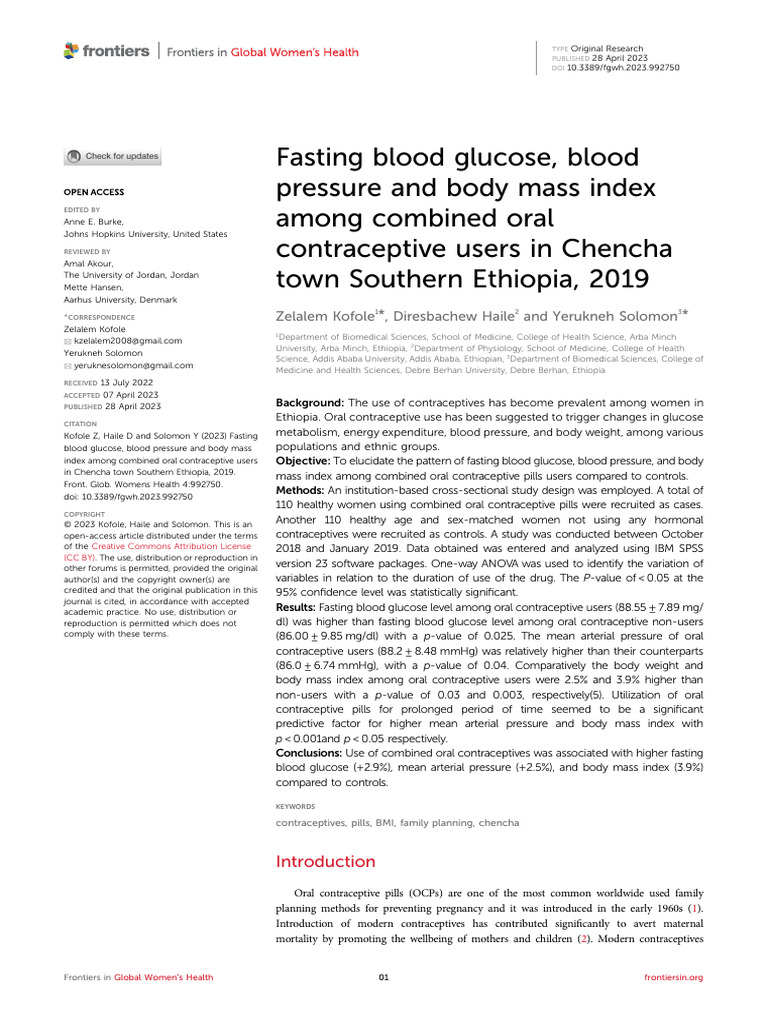 Fasting Blood Glucose, Blood Pressure and Body Mass Index Among ...