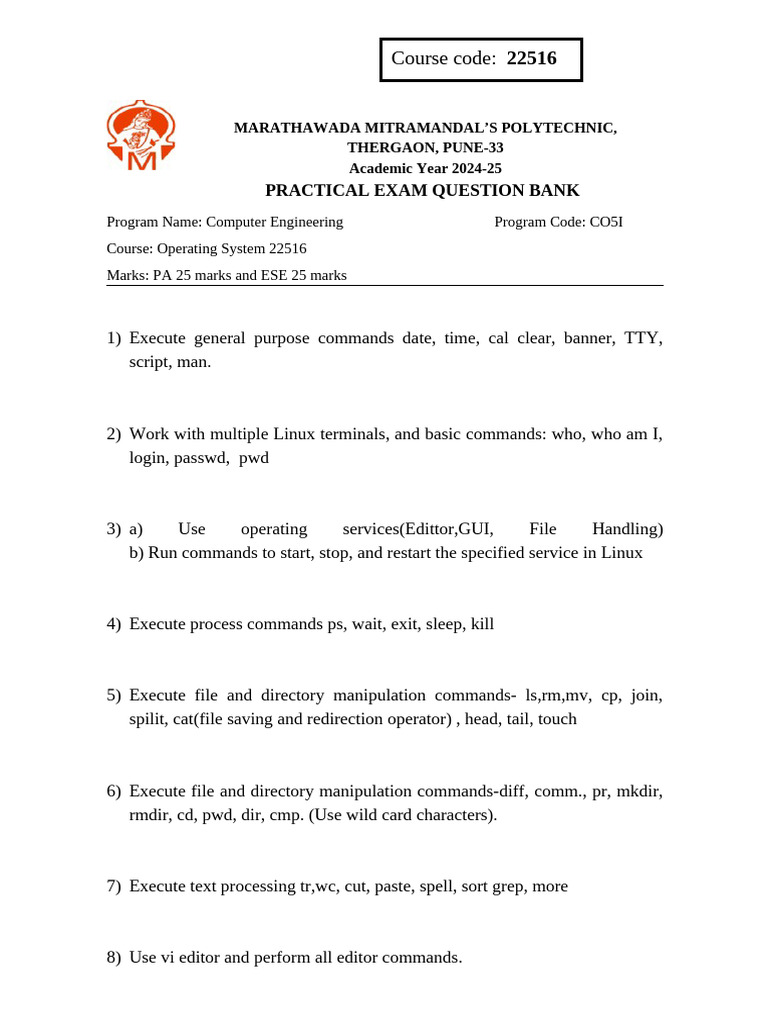 OSY PR Exam Question Bank | PDF | Computer File | Operating System Technology