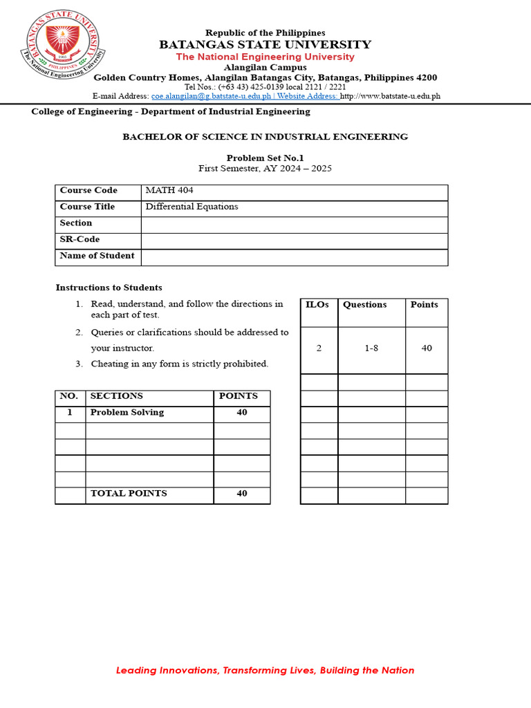 Industrial Engineering Problem Set 2024 | PDF | Equations ...