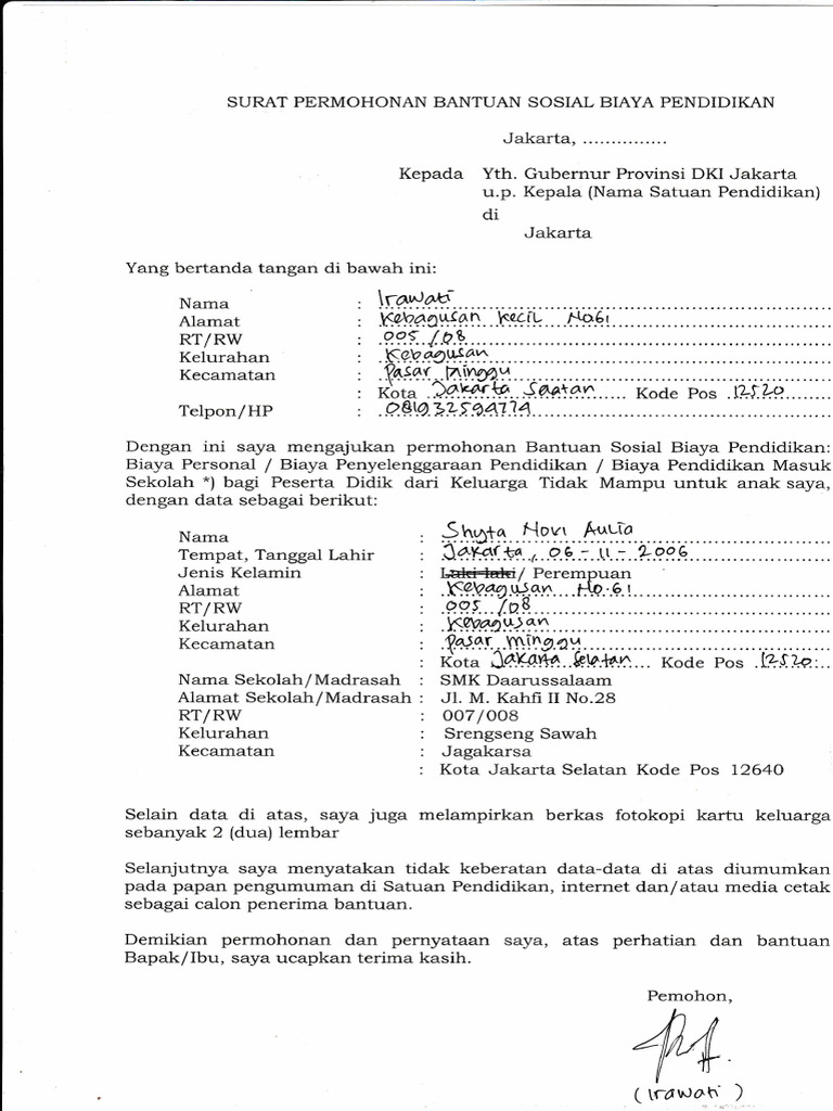 2 - Surat Permohonan Bansos KJP Plus 2024 | PDF | Politik | Hukum