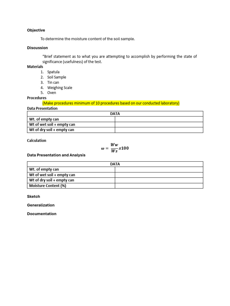 Laboratory 2 Moisture Content Determination | PDF
