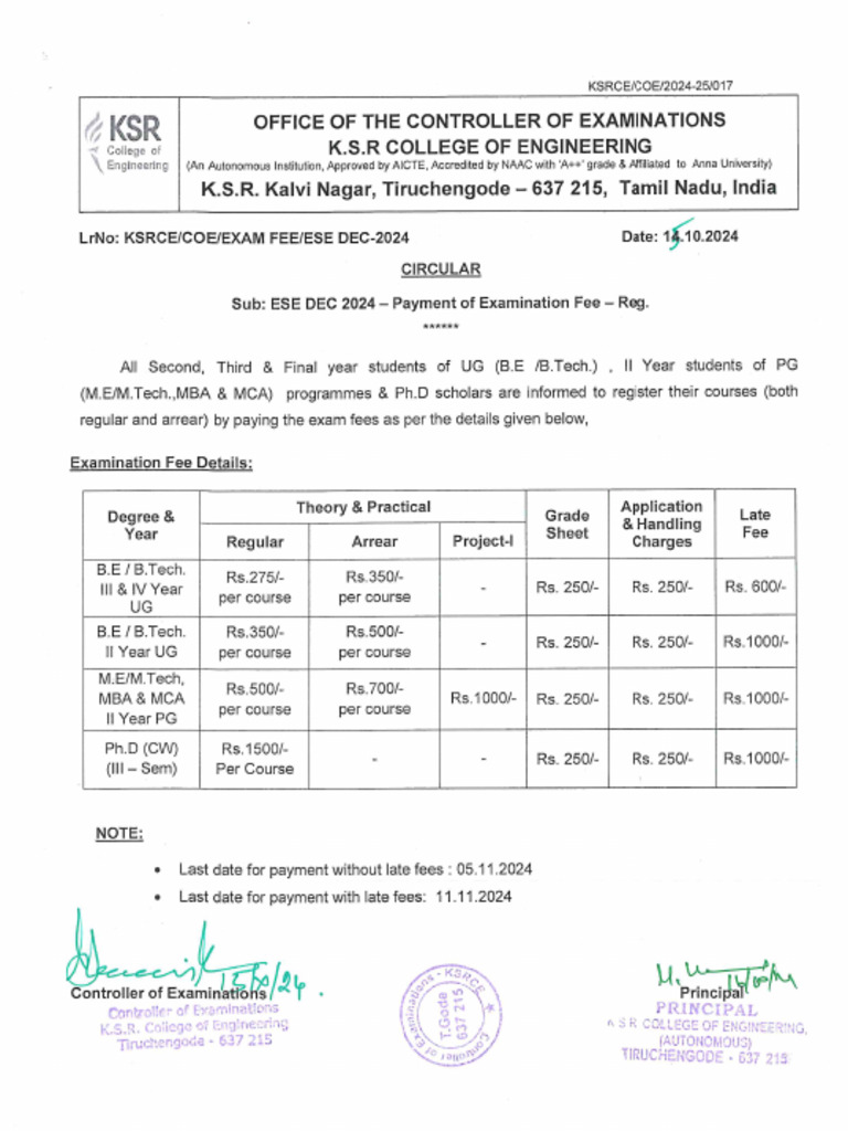 145, ESE DEC 2024 - Payment of Examination Fee - Reg. | PDF