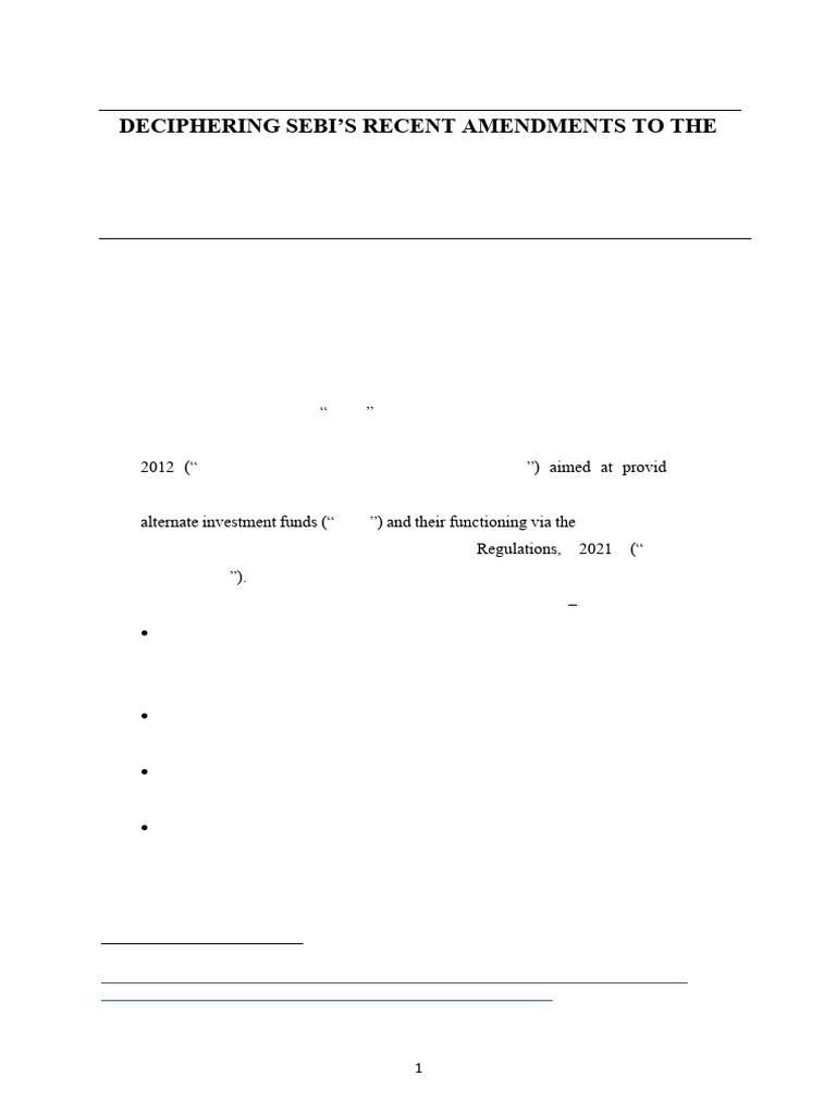 SEBI AIF Regulations Amendments 2021 | PDF | Startup Company | Small ...