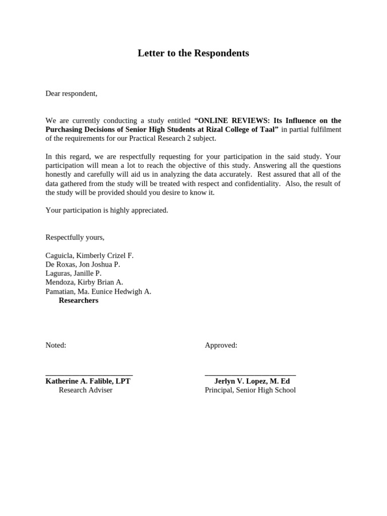 Letter-Consent Form-Questionnaire - Group 4 | PDF