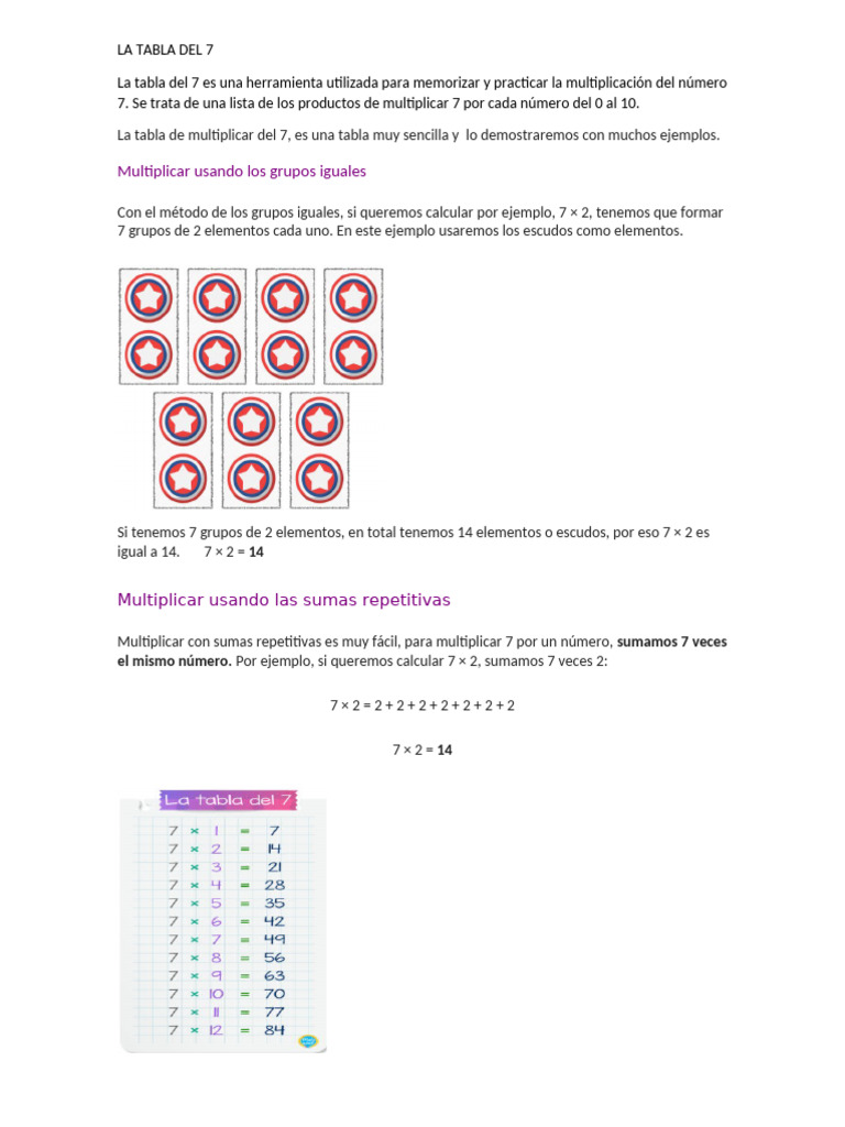 Tabla de Multiplicar del 7 | PDF