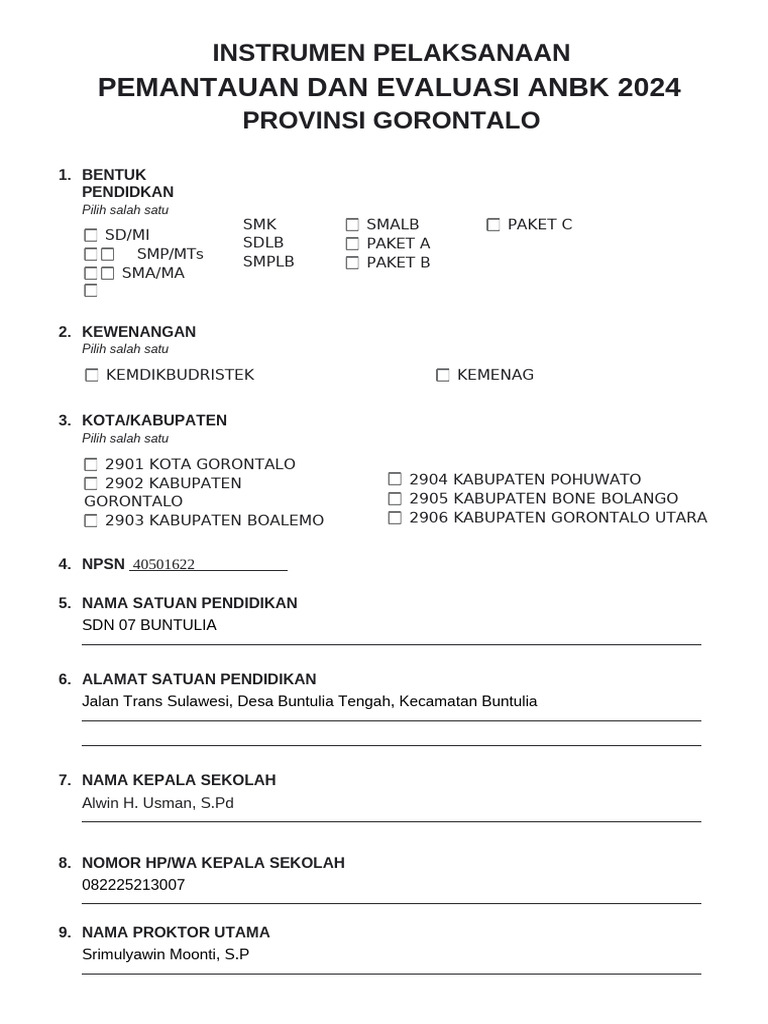 Pemantauan ANBK 2024 Gorontalo | PDF | Teknologi & Rekayasa