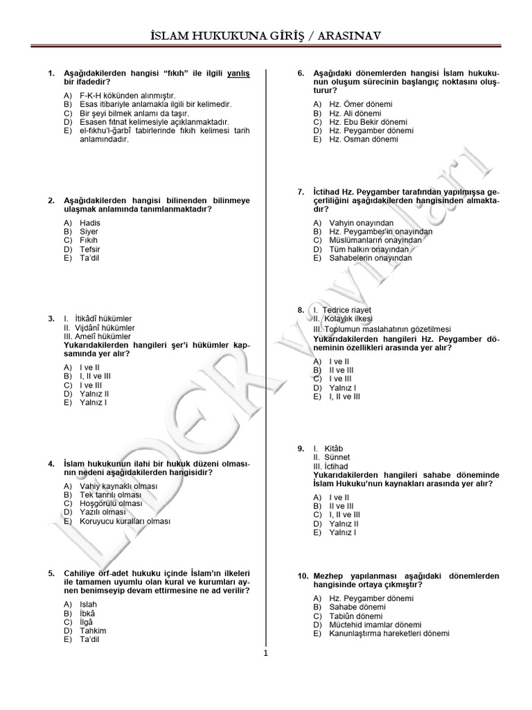 Islam Hukukuna Giris Arasinav 1 | PDF
