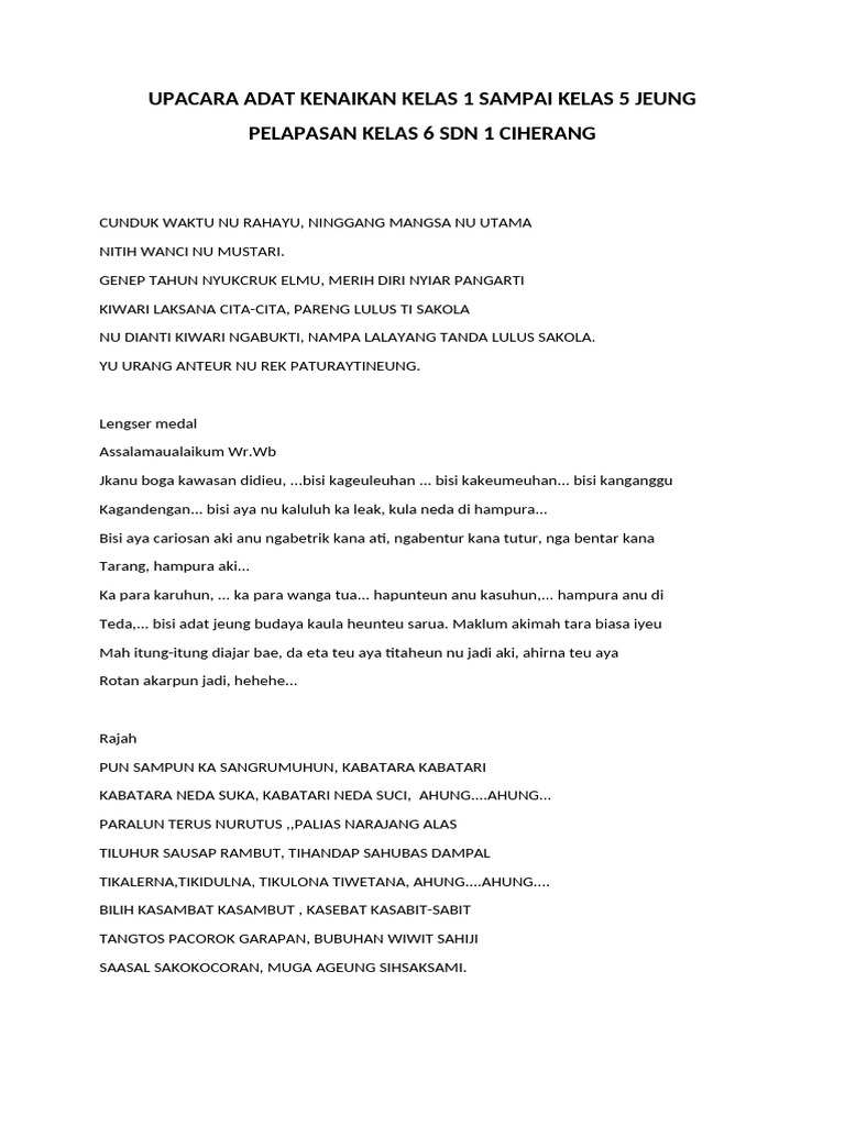 UPACARA ADAT KENAIKAN KELAS 1 SAMPAI KELAS 5 JEUNG - Salin - Salin - Salin | PDF