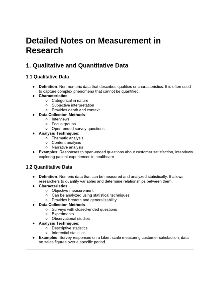 Detailed Notes On Measurement in Research | PDF | Level Of Measurement ...
