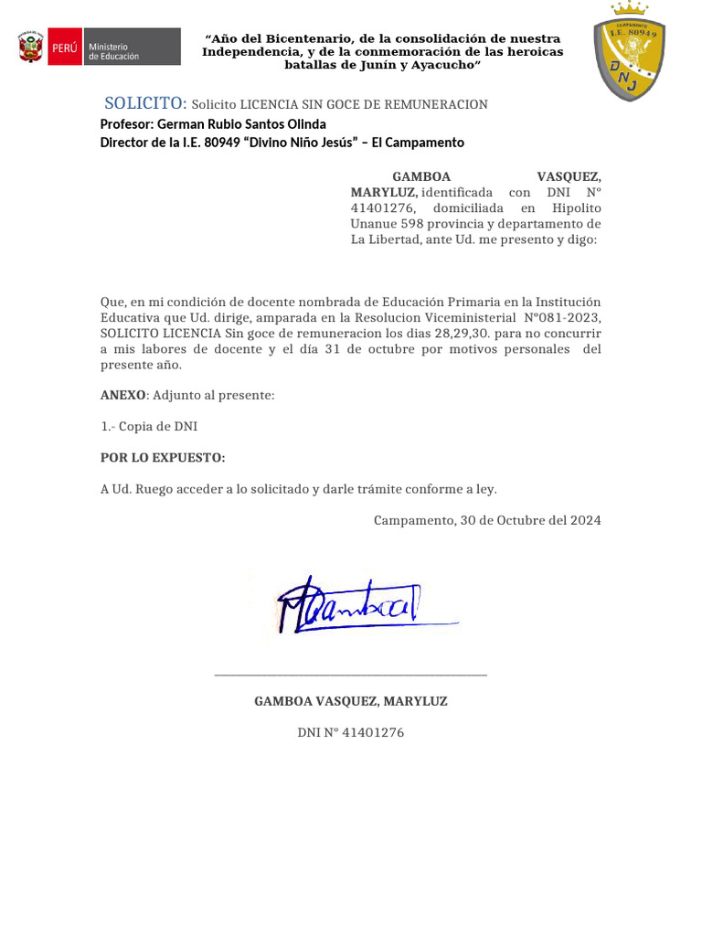 Solicito Permiso Por Enfermedad | PDF