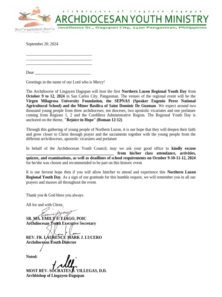 Ryd 2024 - Excuse Letter | PDF | Religion & Spirituality