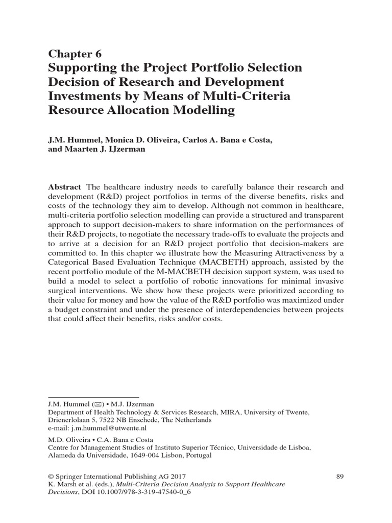 Supporting The Project Portfolio Selection Decision Of Research And Development Investments By