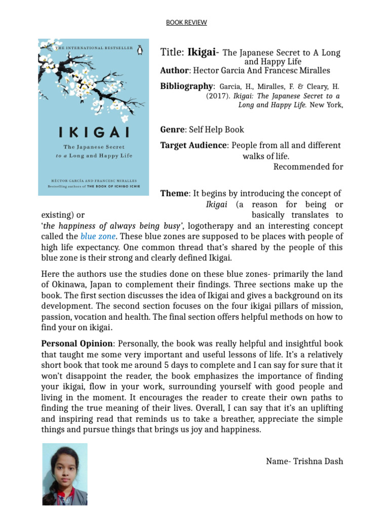 Book Review - Ikigai The Japanese Secret To A Long and Happy Life | PDF