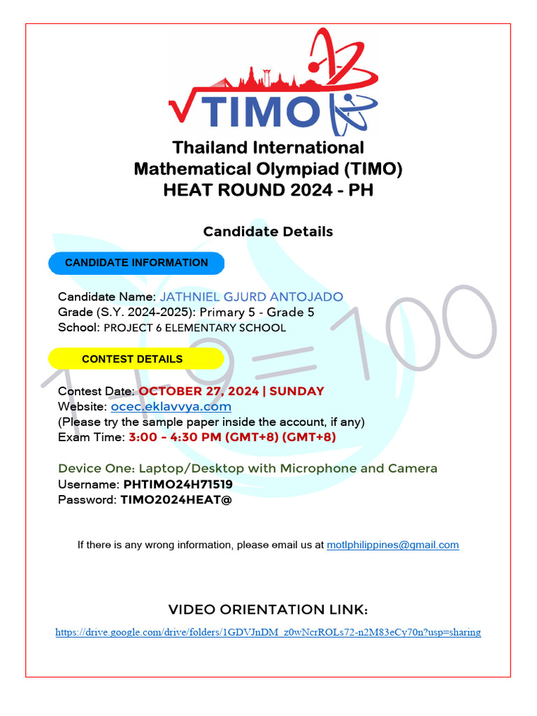 p5 - Timo 2024 Heat Round - Candidate Log-In Details-135 | PDF | Computers