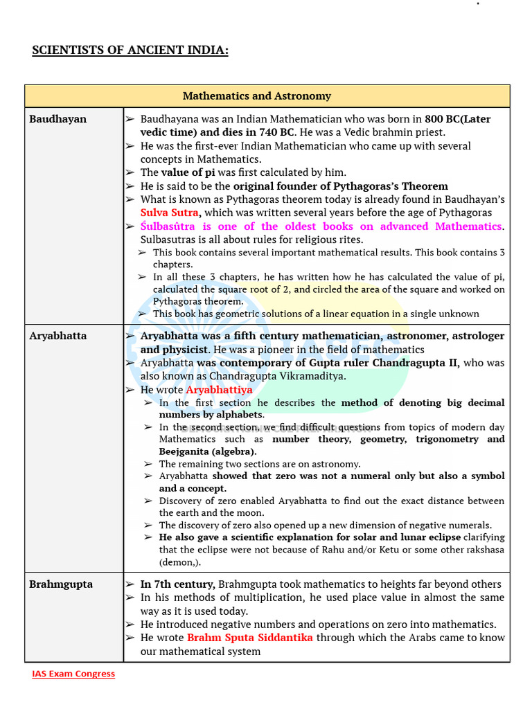 Ancient Indian Mathematicians and Scientists | PDF | Mathematics