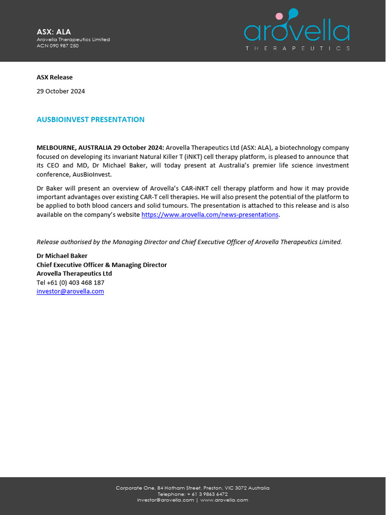 Arovella (ALA) Presentation | PDF | Immune System | Natural Killer Cell