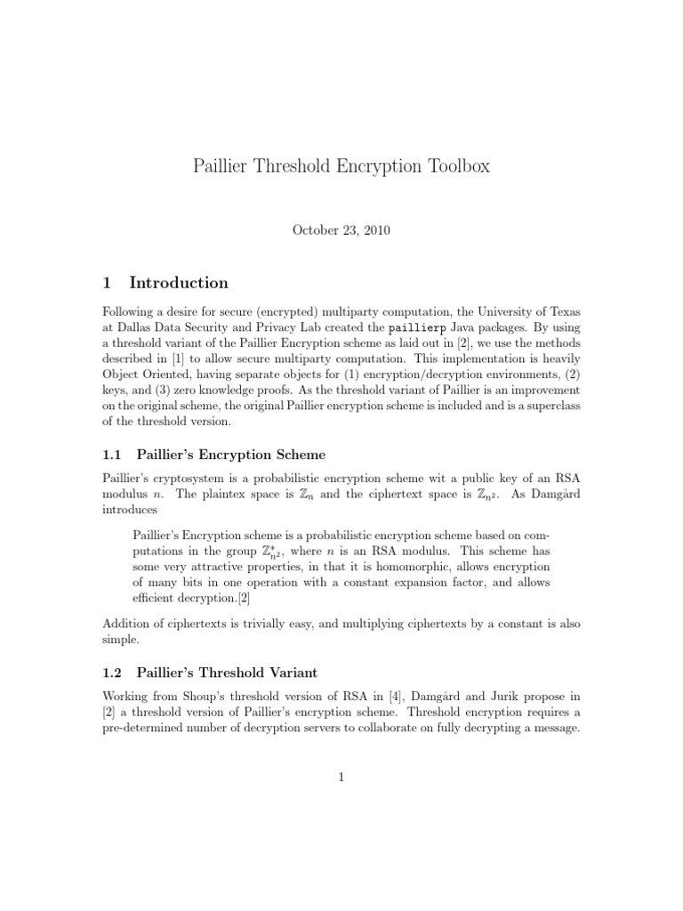 Treshold Paillier Encryption | PDF | Encryption | Public Key Cryptography