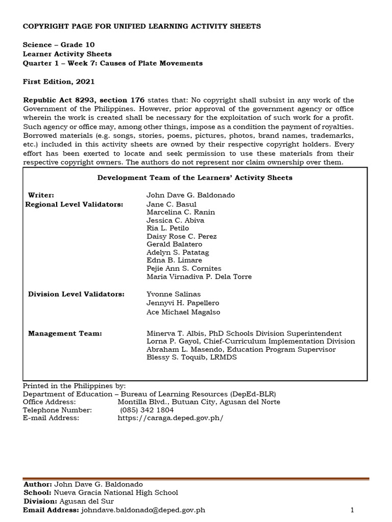 science 10 q1 module 7 | PDF | Plate Tectonics | Geology
