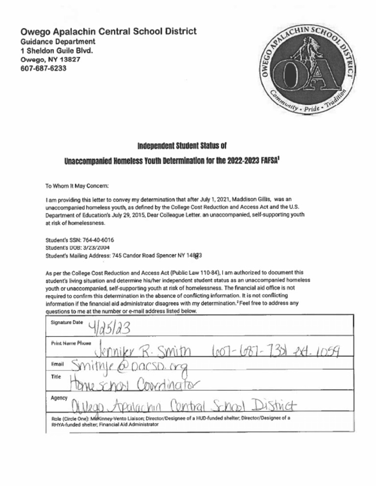 Documentation of Unaccompanied Youth (School) (AY 23-24 and Prior) | PDF