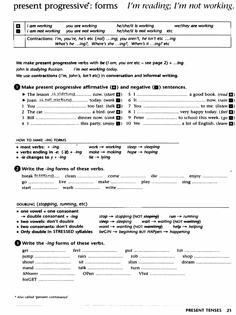 Present Continuous Rules and Excercises | PDF
