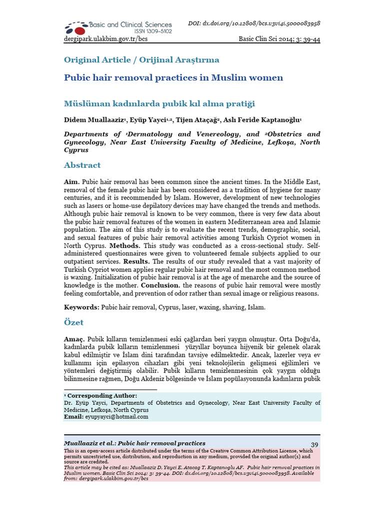 Pubic Hair Removal Practices in Muslim Women (#255663) - 222003 | PDF ...