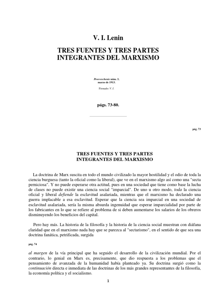 Lenin sobre las tres fuentes y partes del marxismo | PDF | Dialéctico ...