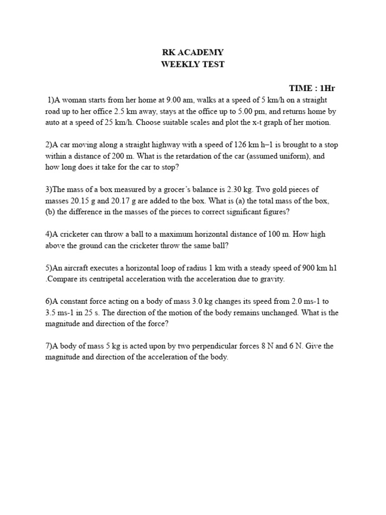 RK ACADEMY Physics Weekly Test | PDF | Science & Mathematics ...