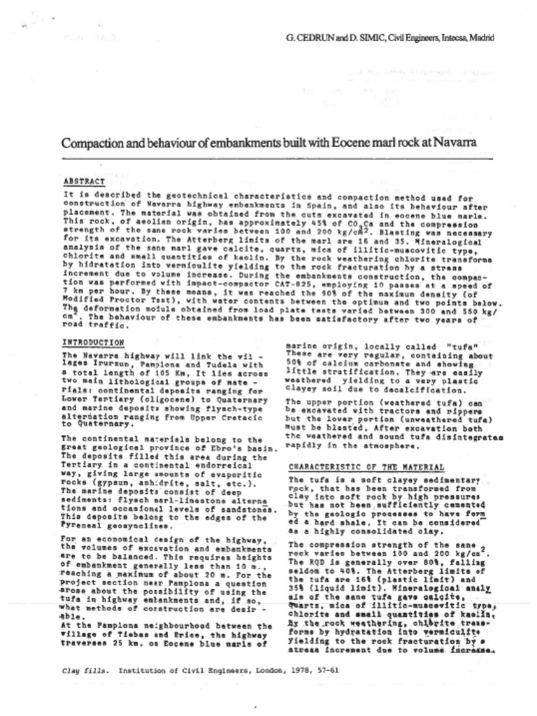 Compaction and Behaviour of Embankments Built With Eocene Marl Rock at ...