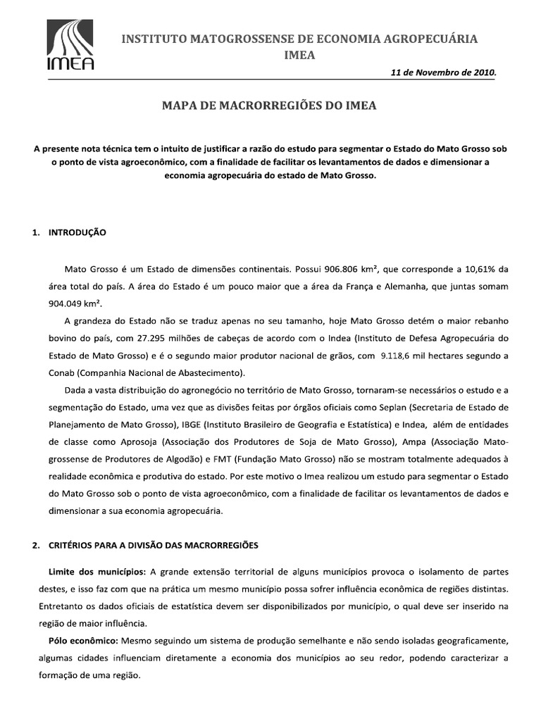 Mapa Do Imea Da Regioes de Mato Grosso | PDF