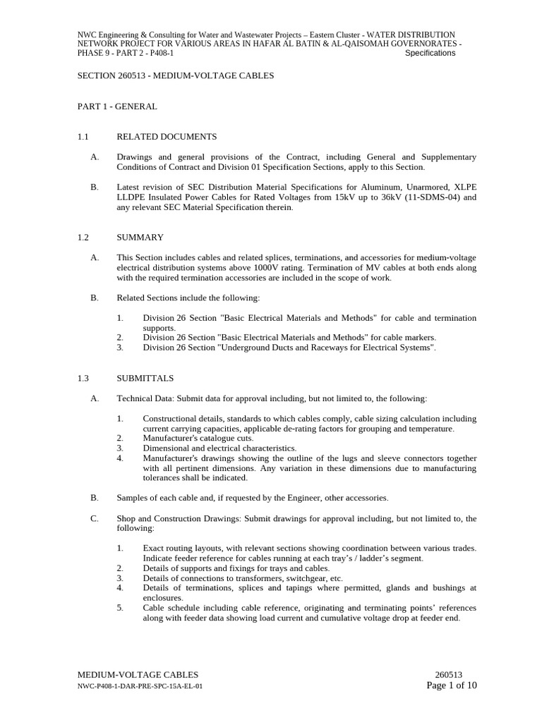 SPC - 01 - Sec-260513 - Medium-Voltage Cables | PDF | Electrical ...