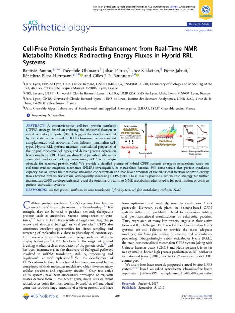 Panthu Et Al 2017 Cell Free Protein Synthesis Enhancement From Real ...