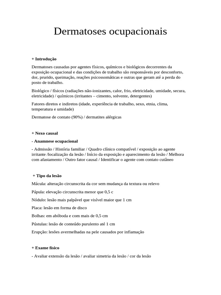 Dermatoses Ocupacionais | PDF | Ciências da Saúde | Medicina Clínica