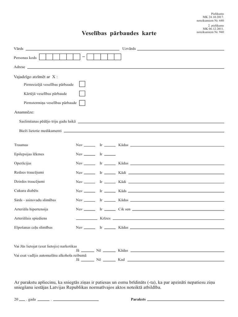 Ogre Veseliibas Paarbaudes Karte Autovadiitaajiem | PDF