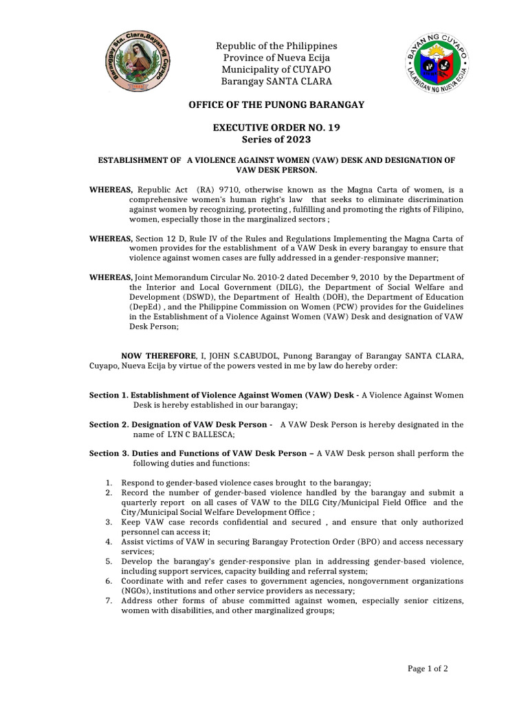 Establishment of VAW Desk in Cuyapo | PDF | Justice | Crime & Violence