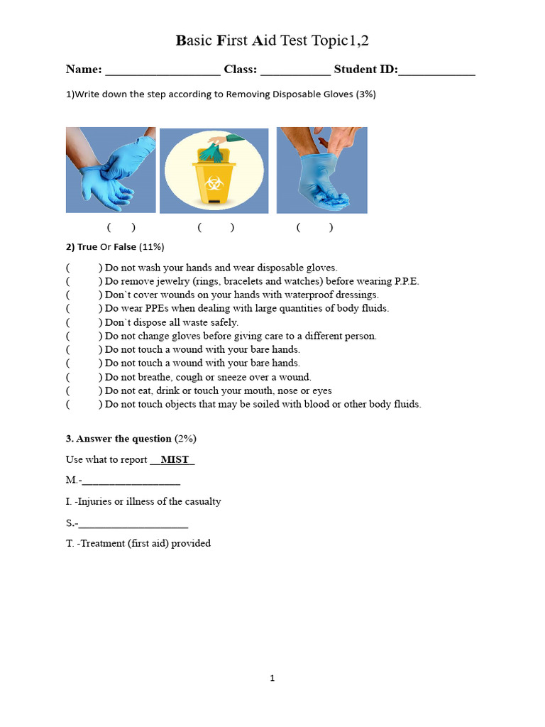 BFA Test topic1,2 | PDF | Safety | First Aid